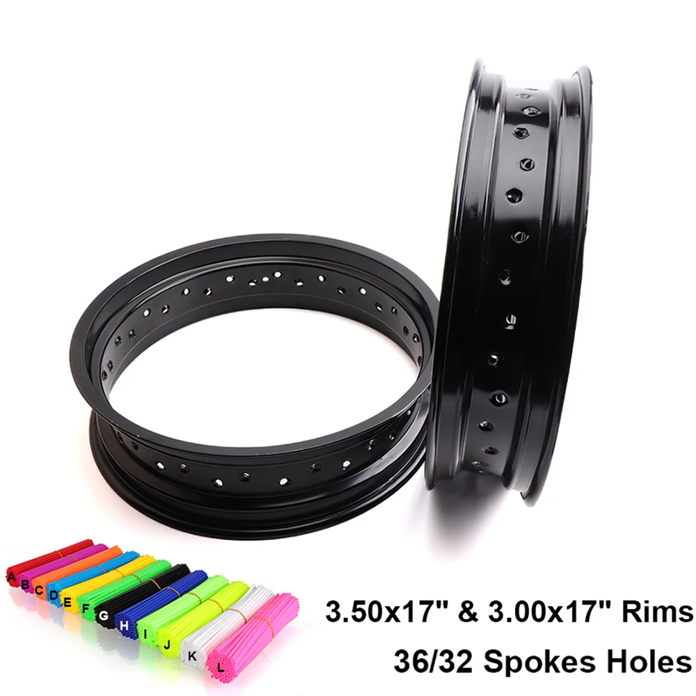 3.50x17'' 3.00x17'' Wheel Rims 32/36 Spokes Holes Aluminum Front Rear ...