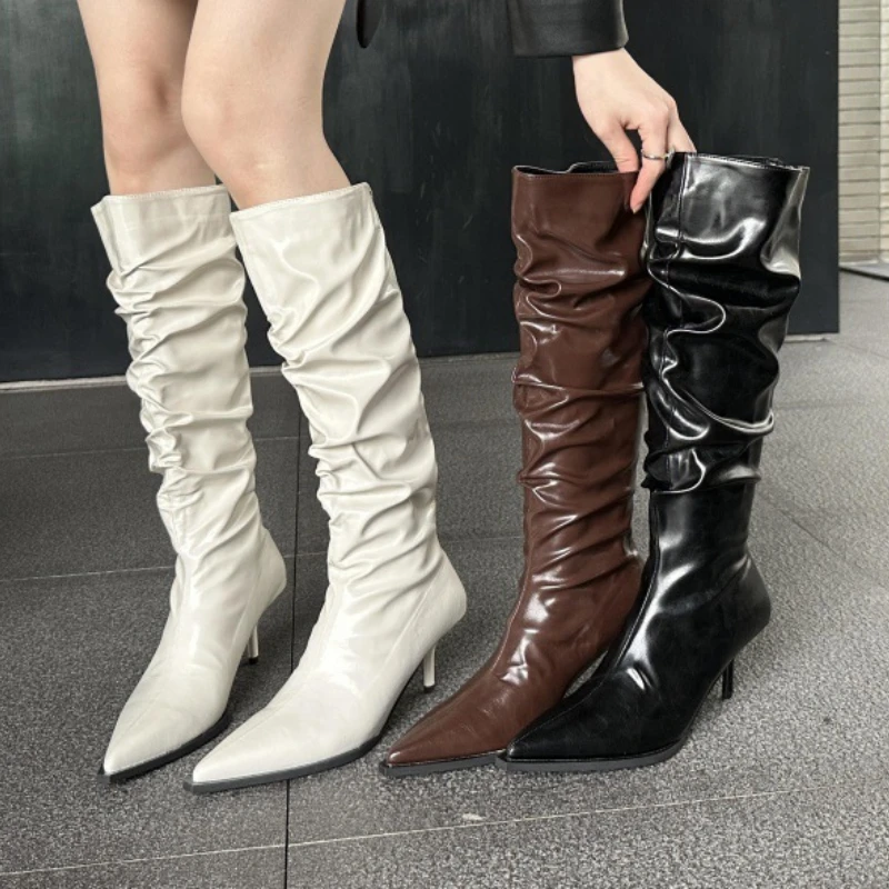 2024-New-Fashion-Design-Pleated-Leather-Over-The-Knee-Boots-Women-Sexy ...