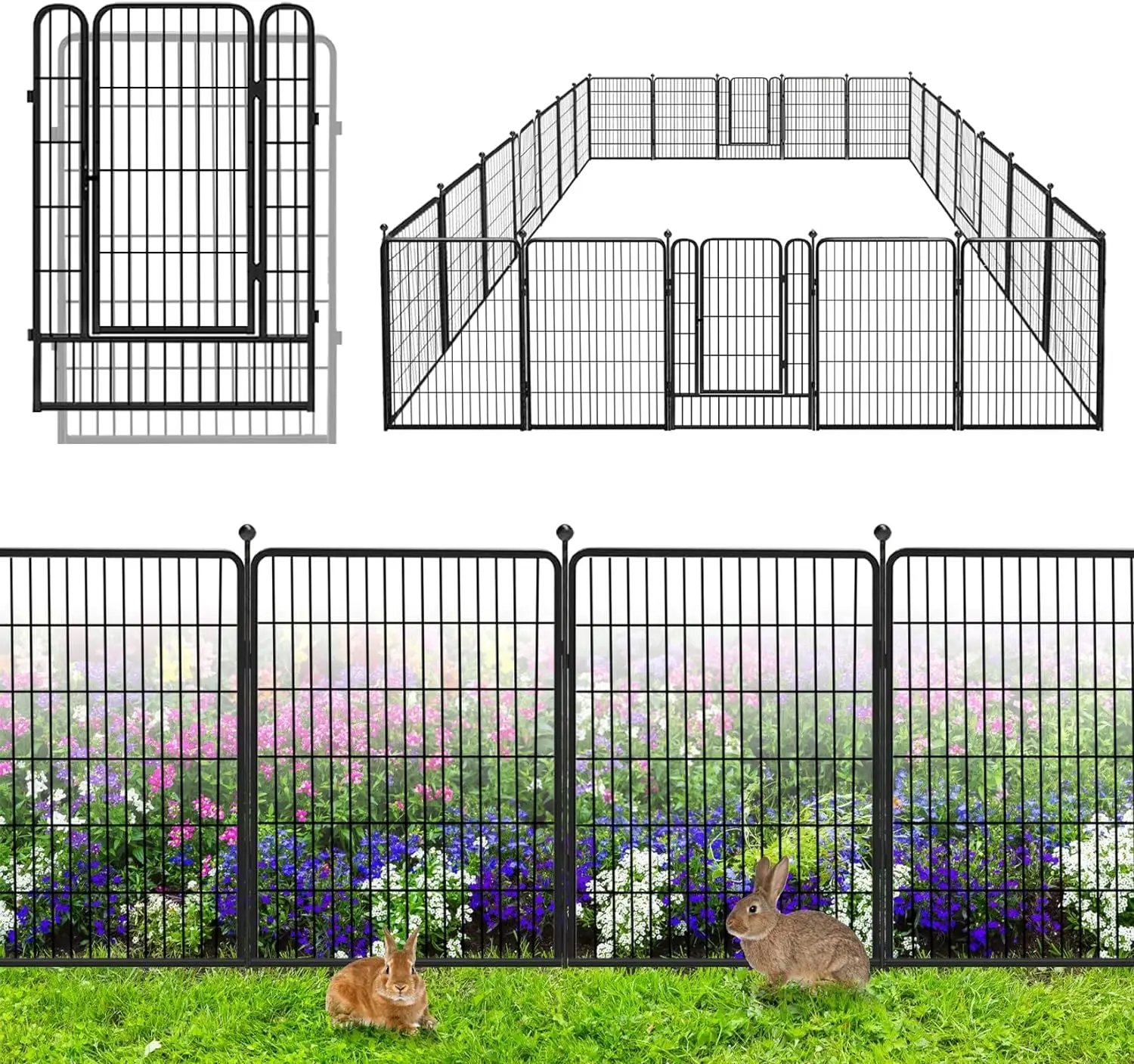 Decorative-Garden-Fence-24-Pack-Black-Metal-Fence-Panels-40in-H-x54ft-L ...