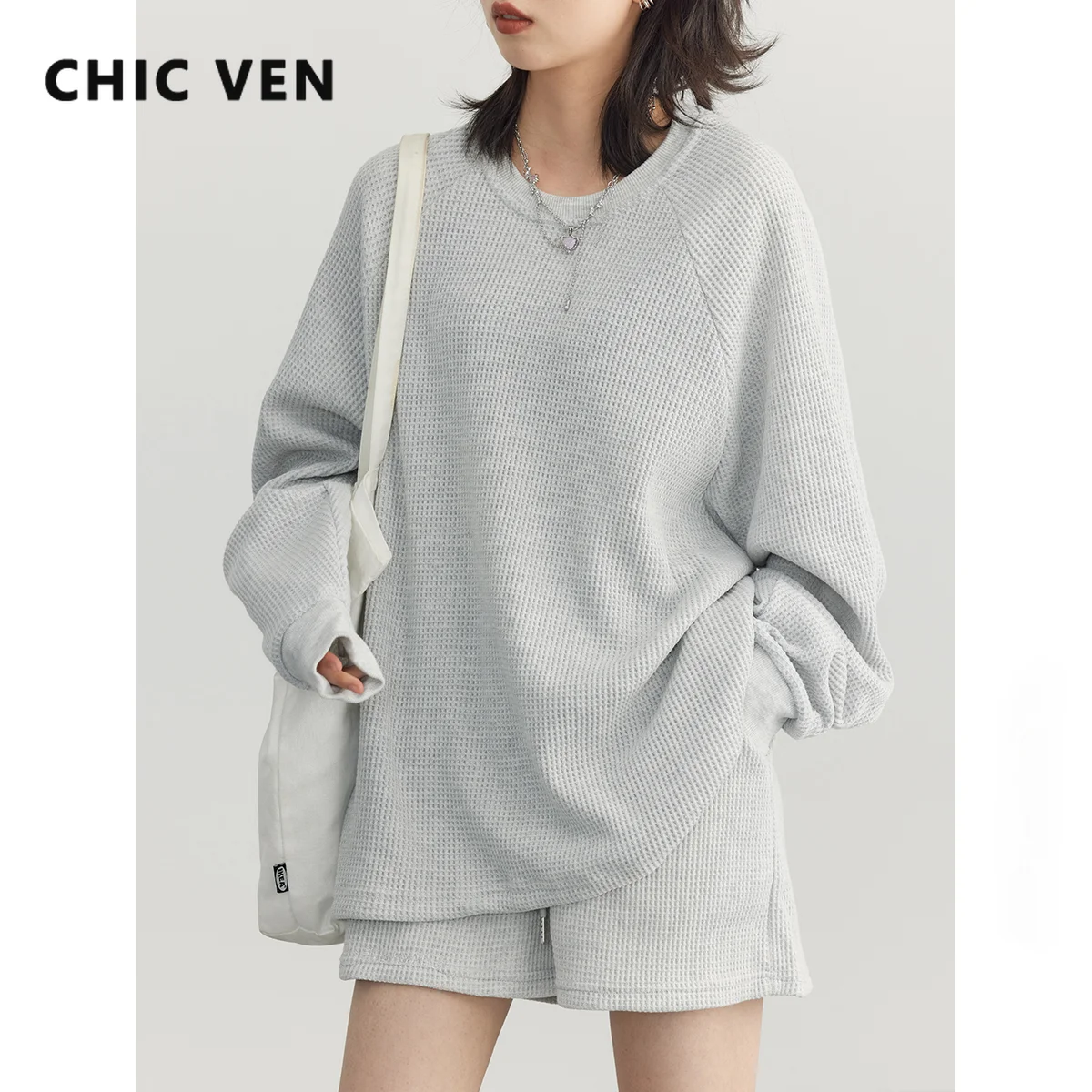 CHIC-VEN-Women-s-Sweater-Spring-New-Loose-Waffle-Raglan-Sleeve-Casual ...