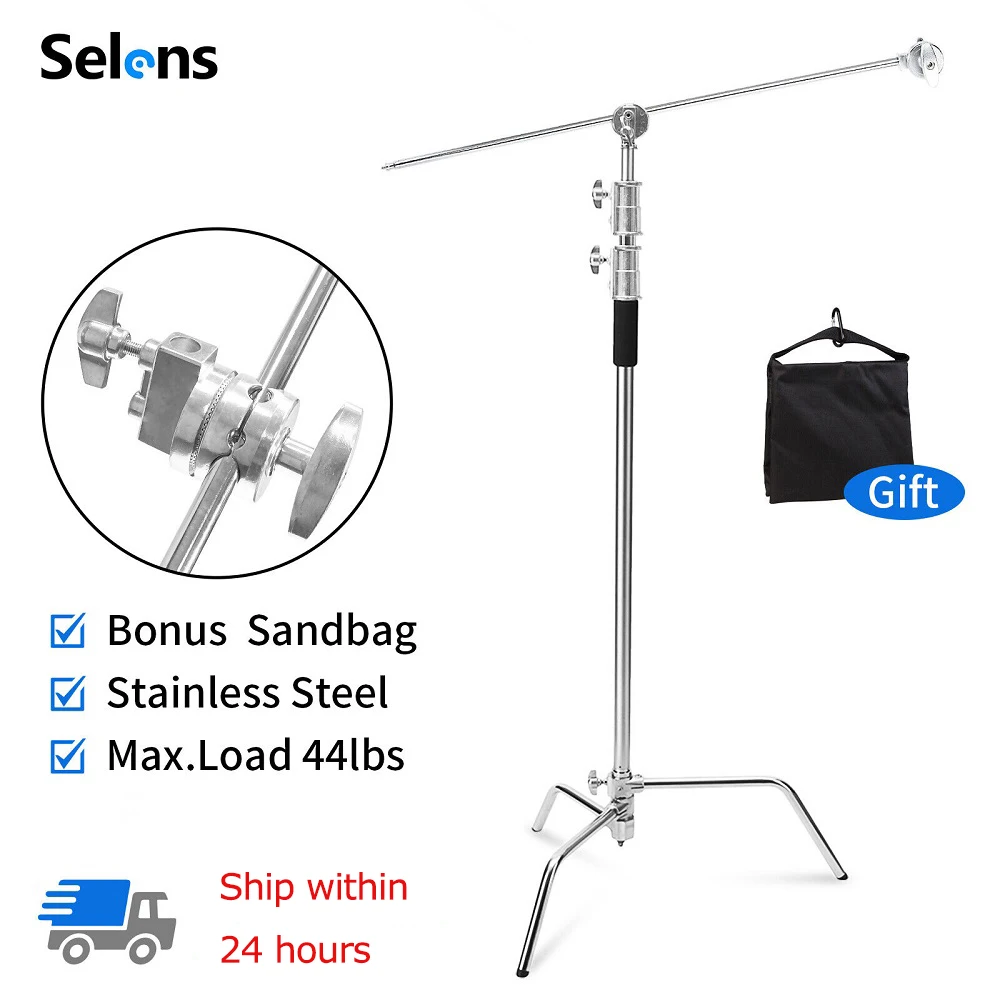 Selens-C-Stand-Adjustable-Stainless-Steel-Light-Stand-Heavy-Duty-Tripod ...