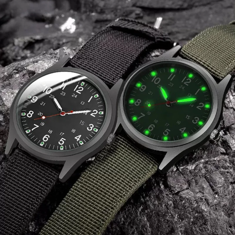 Simple-Quartz-Watch-Men-Luminous-Hands-Woven-Canvas-Belt-Fluorescent ...