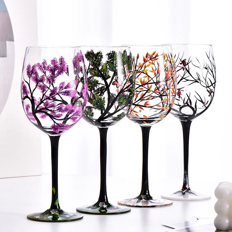 Four-Seasons-Trees-Wine-Glasses-Goblet-Creative-Printed-Round-Glass-Cup ...