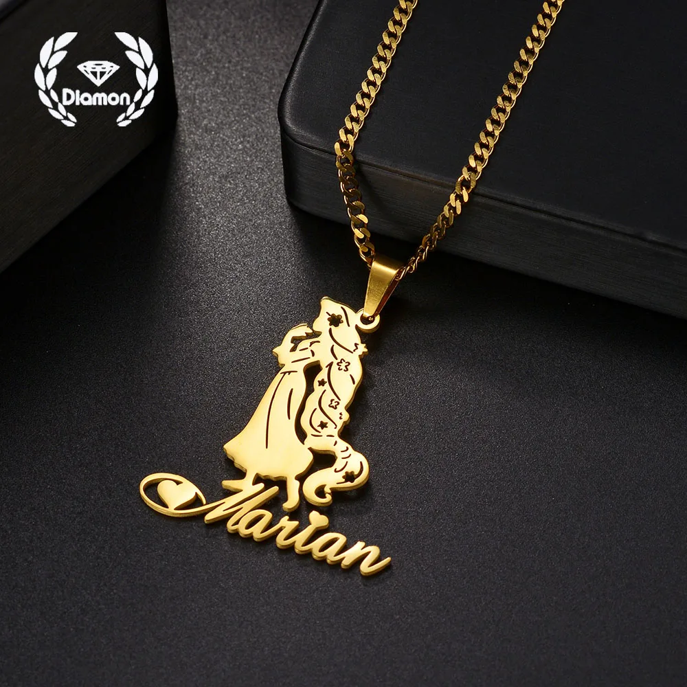 Diamon-Personalized-Custom-Name-Necklace-Stainless-Steel-Jewelry-Long ...