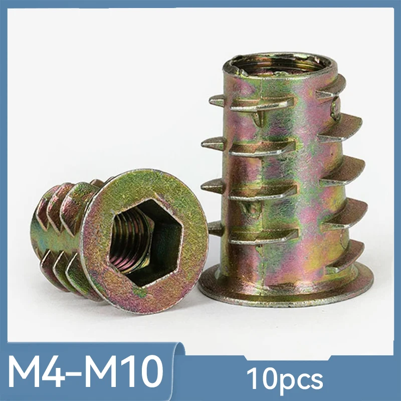 10-Pieces-batch-of-Zinc-Alloy-Threaded-Wood-Insert-Nuts-Flange-Hexagonal-Drive-Head-Furniture ...