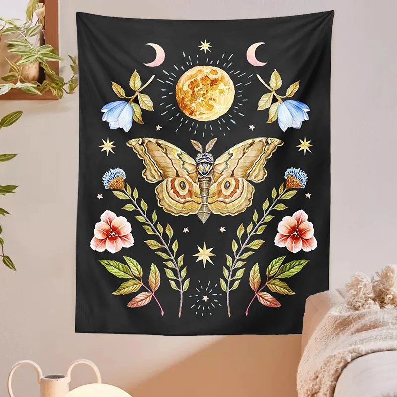 Moon-Phase-Tapestry-Flower-Moth-Wall-Hanging-Black-Gossip-Tapestries ...