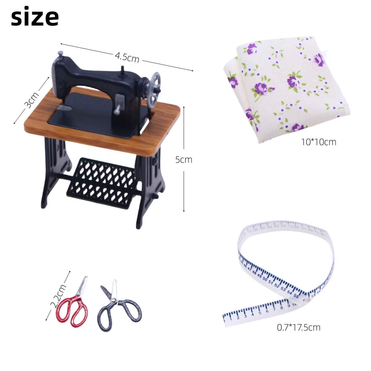 Dollhouse-Miniature-Vintage-Foot-Sewing-Machine-Model-With-Fabric-Simulation-Retro-Tailor ...