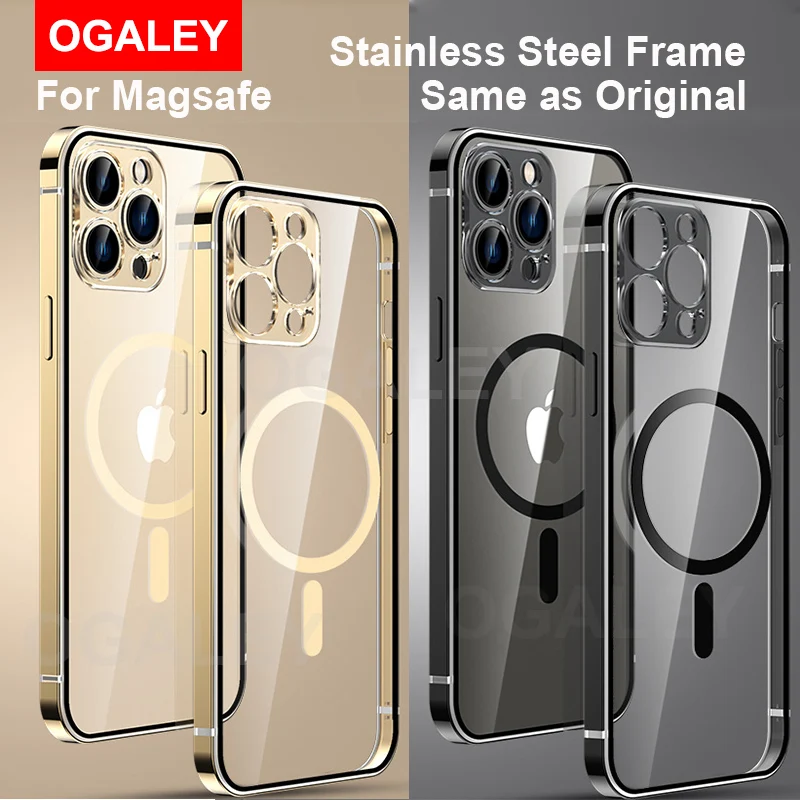 Claro magnético para magsafe caso de carregamento sem fio para iphone 14 13 pro max caso luxo de ...