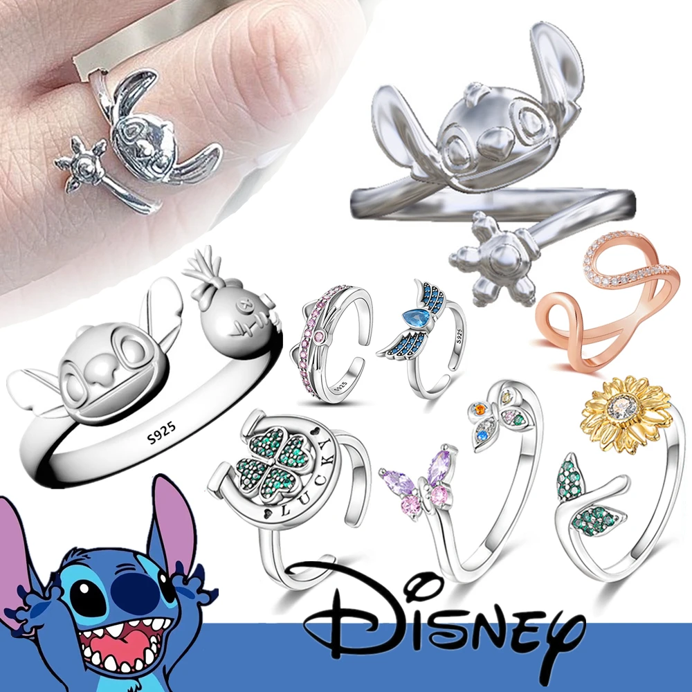925-Sterling-Silver-Disney-Lilo-Stitch-Rings-for-Woman-Daisy-Feather ...