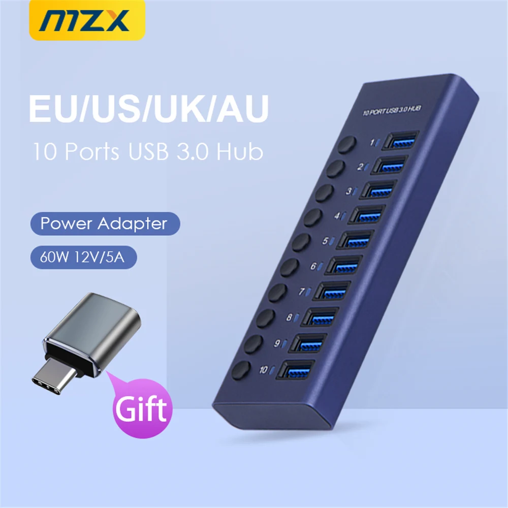 Mzx 10 7 4 portas usb 3.0 hub de alumínio multi divisor rápido pd carregador adaptador de ...