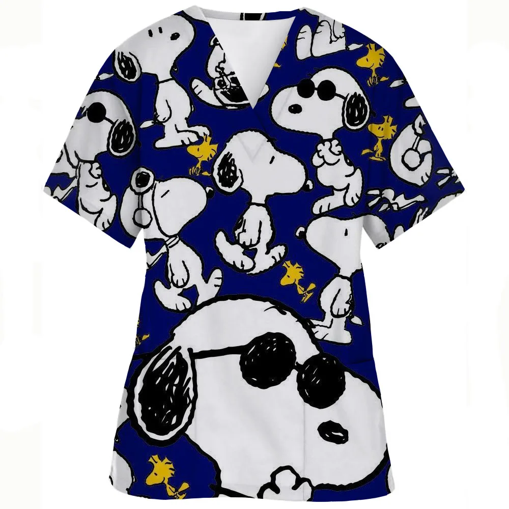 Uniforme-de-trabajo-con-estampado-de-Snoopy-de-manga-corta-para-mujer ...