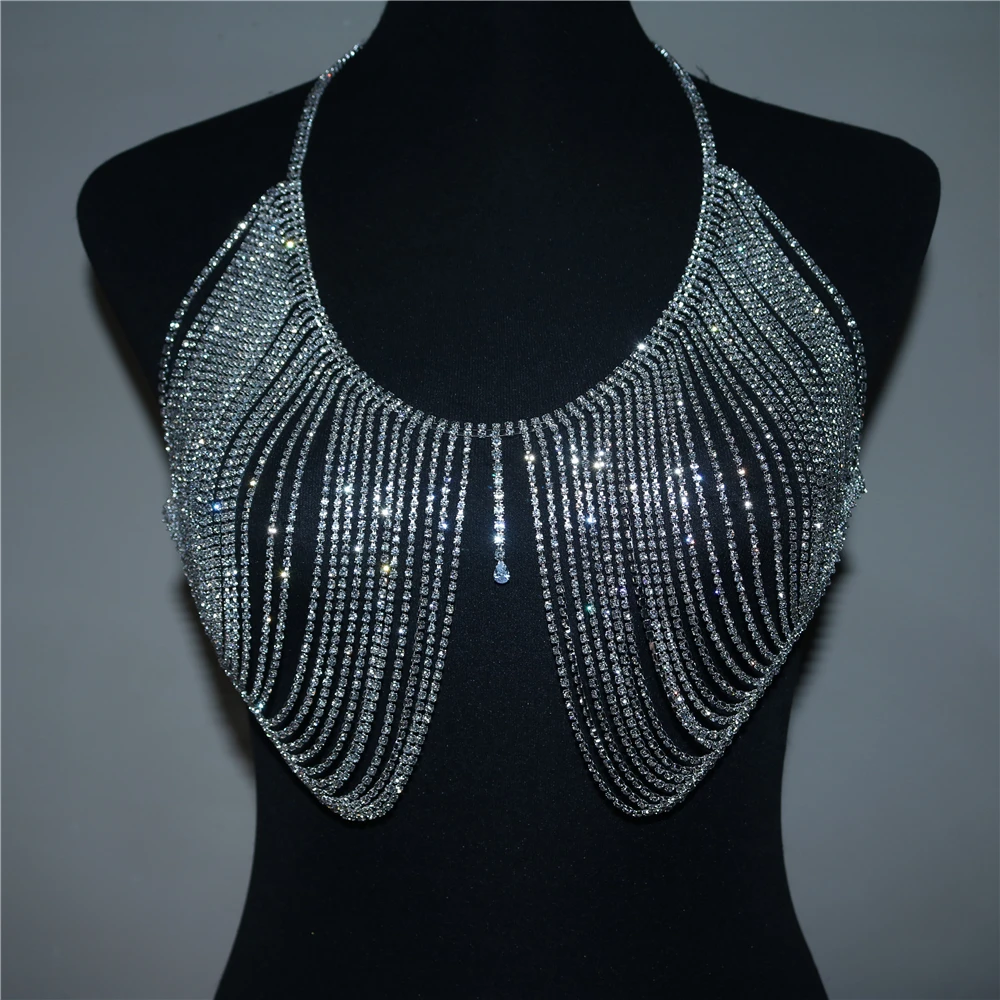 Luxury Bling Bra Rhinestone Tassel Body Chain For Nightclub Queen Sexy ...