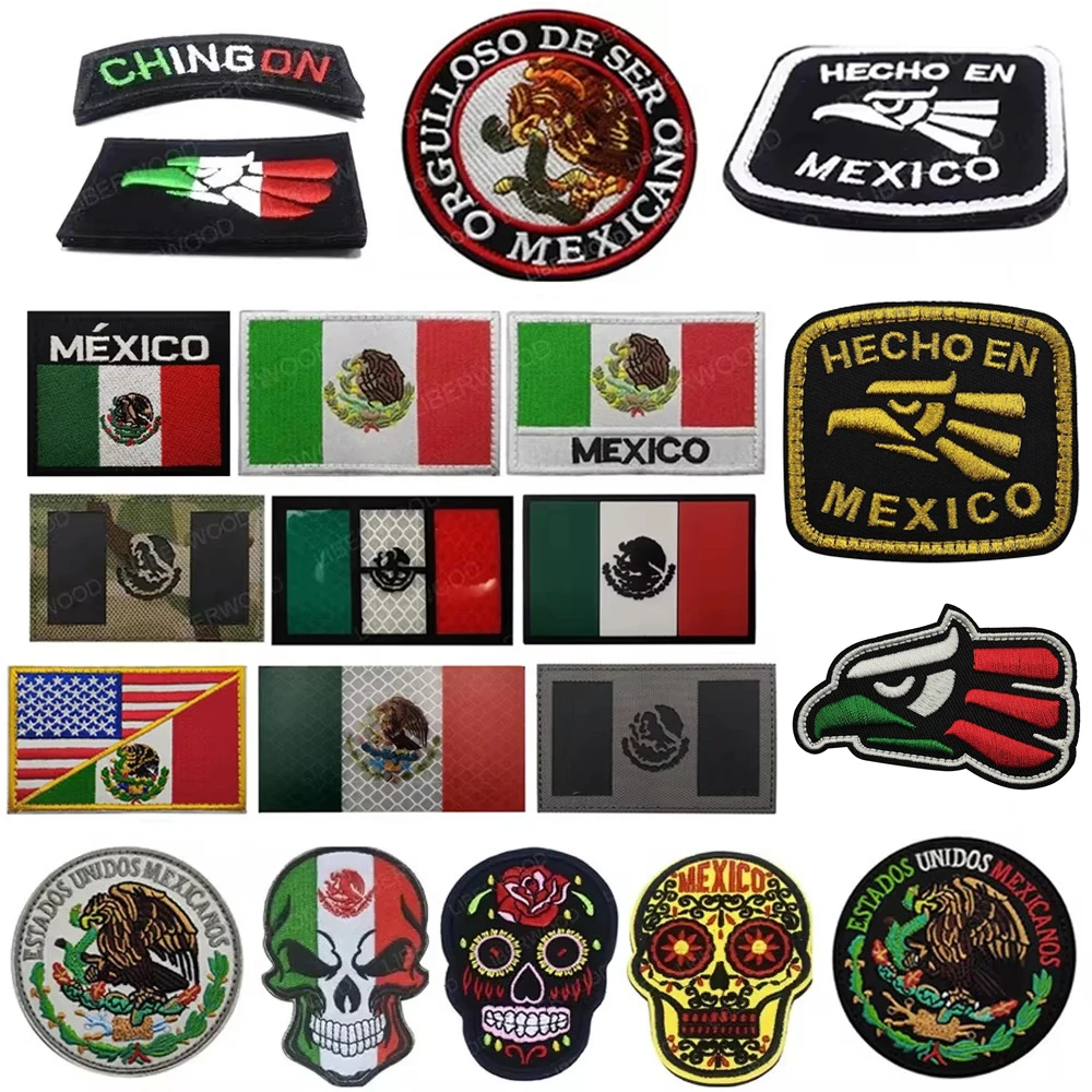 LIBERWOOD-Mexico-Flag-Skull-Embroidered-Patch-IR-Reflective-Mexican-Tactical-Army-Hook-National ...
