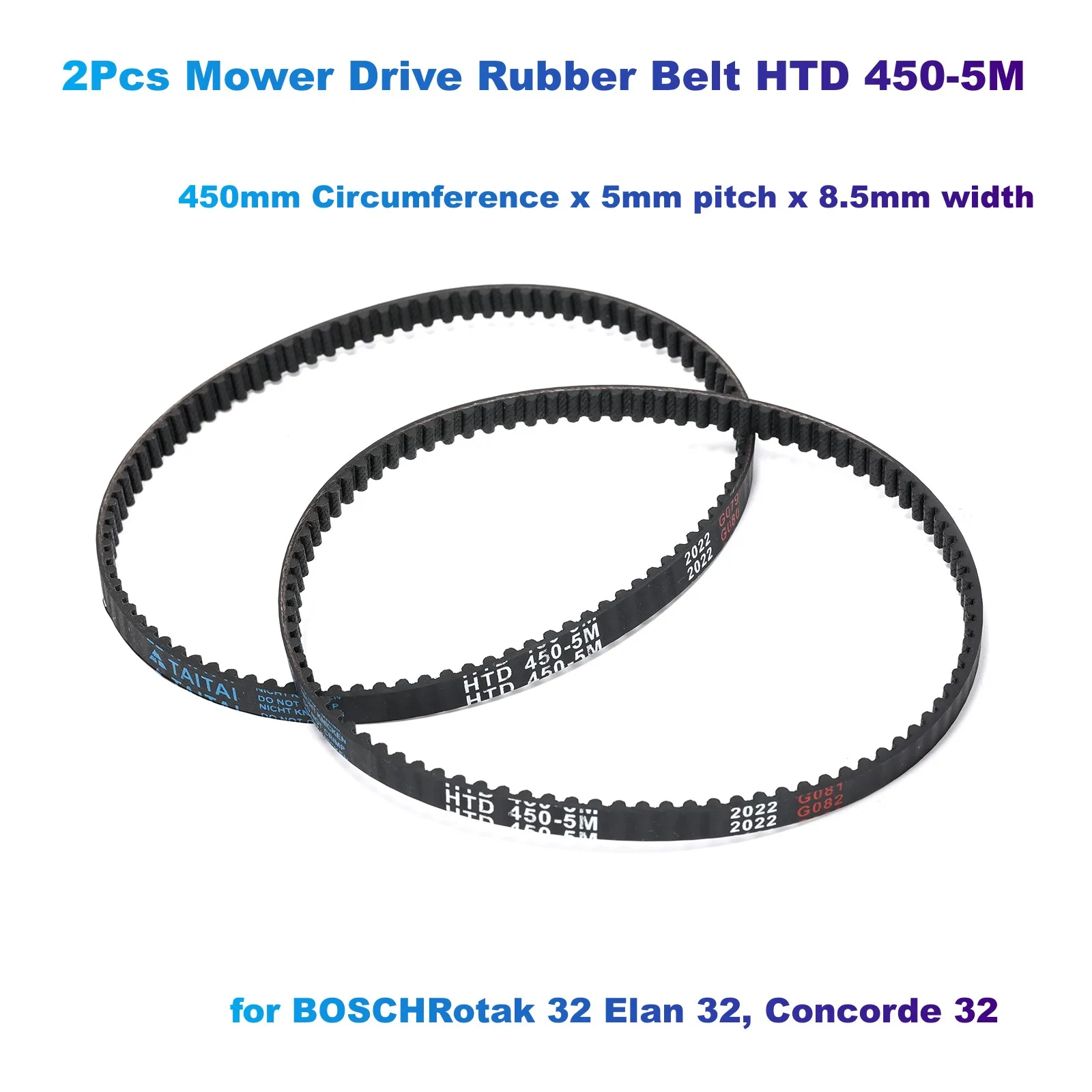 2Pcs-Mower-Drive-Rubber-Belt-HTD-450-5M-450mm-Circumference-pitch-5mm ...