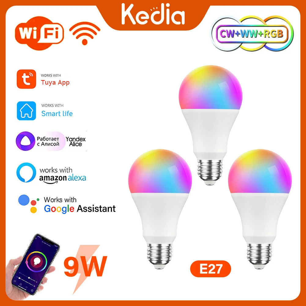 Kedia 15W/9W TUYA Smart WiFi LED Light Bulb E27 RGBCW Lightbulbs 100 ...