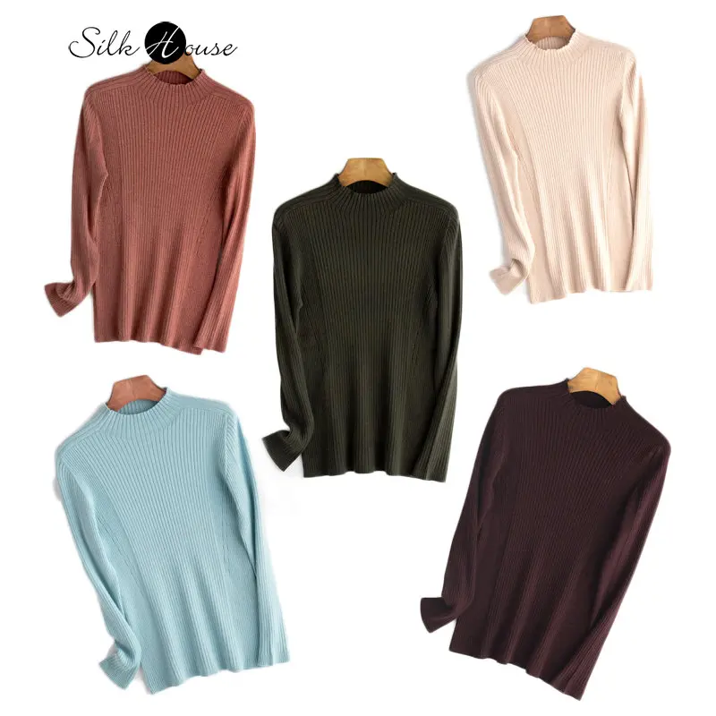 Silk Half High Neck Knitwear Women's Mulberry Silk Cashmere Blended ...