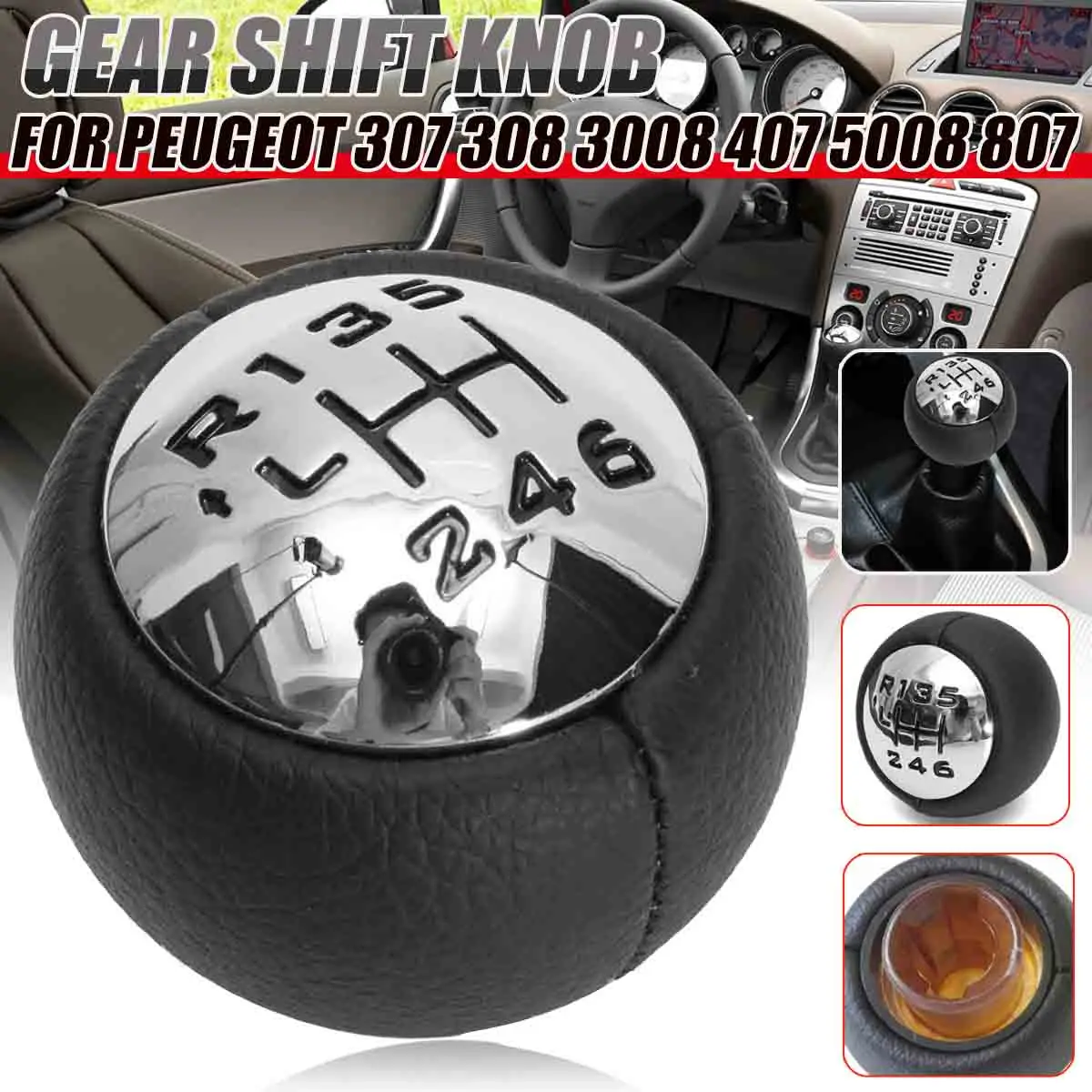 1/2x 6Speed Gear Shift Knob For Peugeot 307 308 3008 407 5008 807 For ...