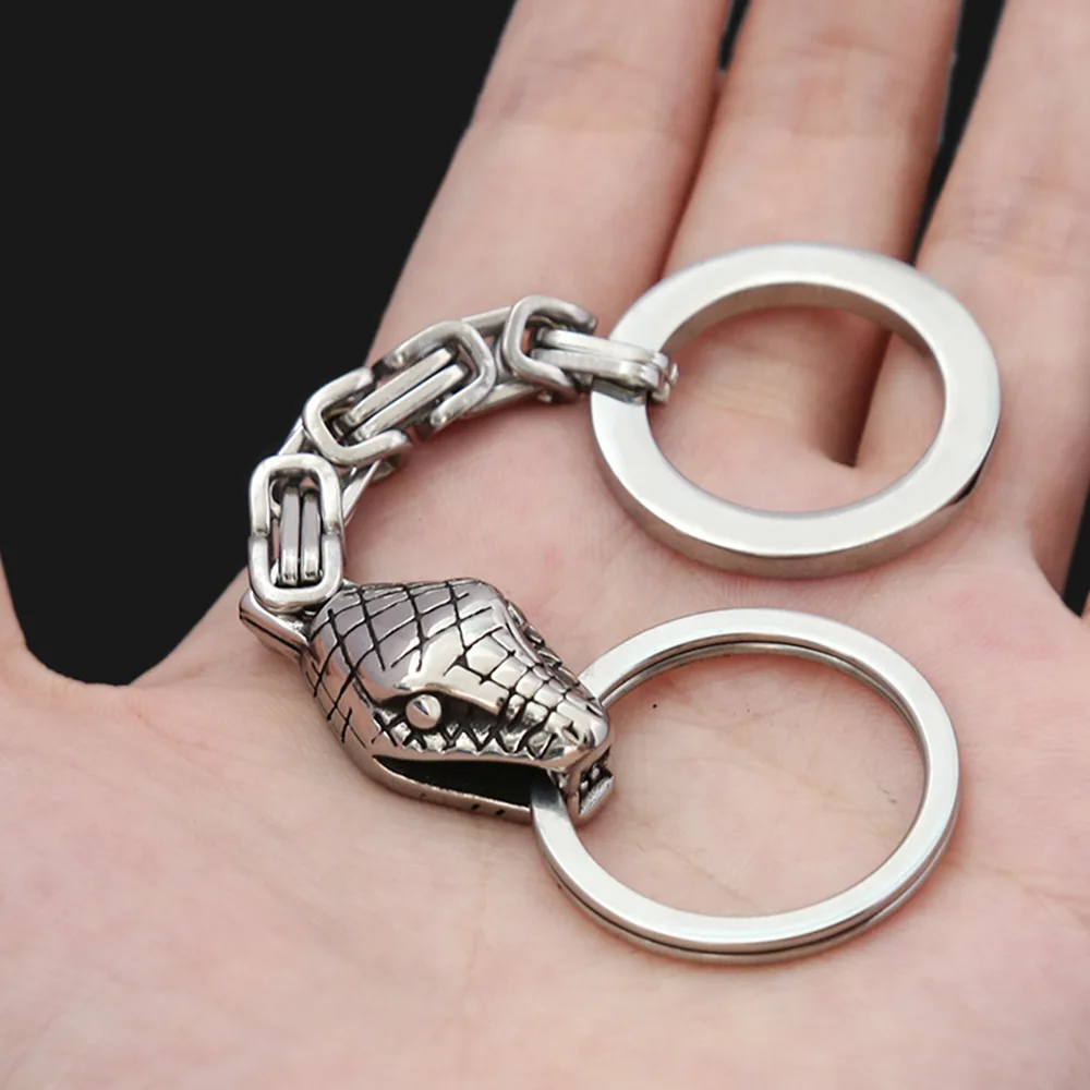 Stainless Steel Creative Snake Head Keychain Pendant for Men Fashion ...