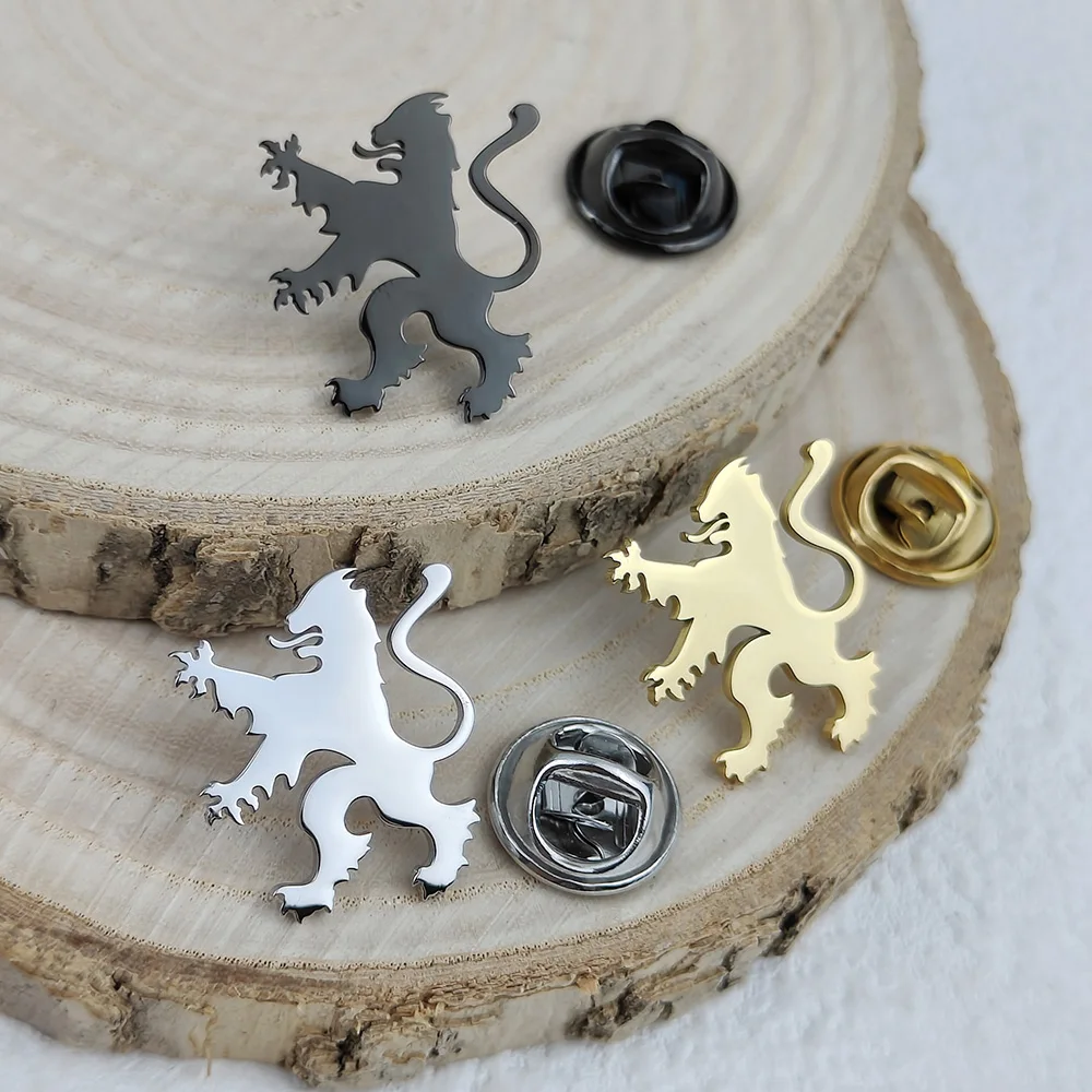 New upright lion men's lapel pin, 316L stainless steel gold-plated ...