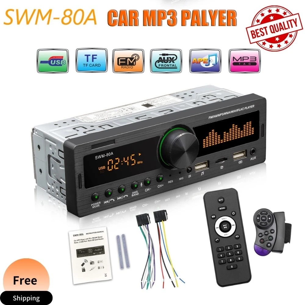 SWM 80B 1 DIN 헤드 유닛 오디오 사본 블루투스 TF USB AUX FM AM 라디오 자동차 로케이터 MP3 플레이어 ...