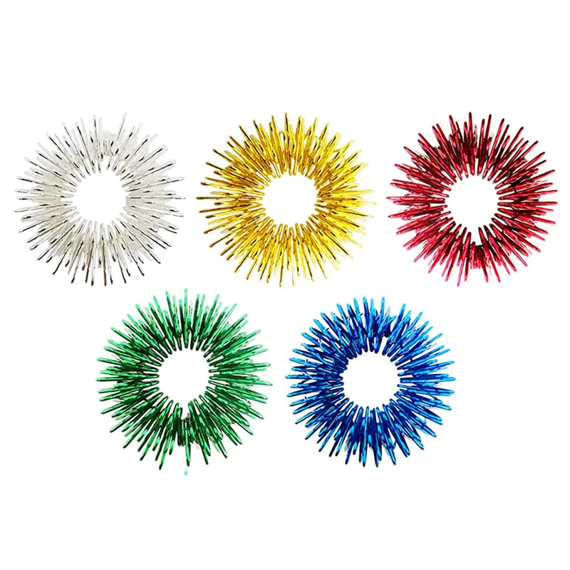 5Pcs/Set Stainless Steel Finger Massage Ring Acupuncture Ring Therapy ...