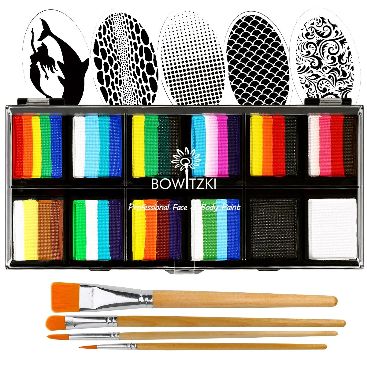 Bowitzki 12x10 gm Professional Face Paint Kit Split Cake Body Paint Set ...