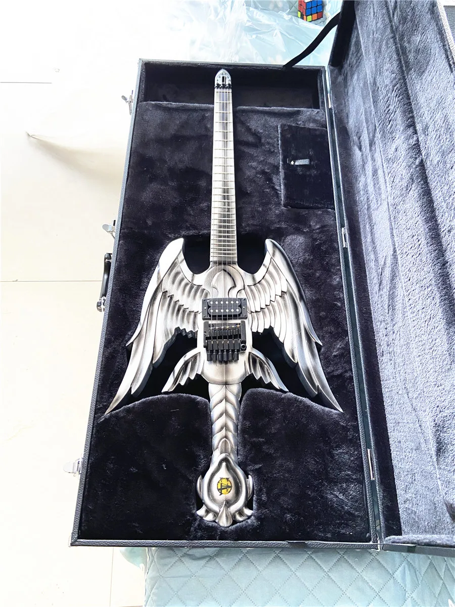 Hand-carved-sword-Wing-electric-guitar-Black-accessories-silver-paint ...