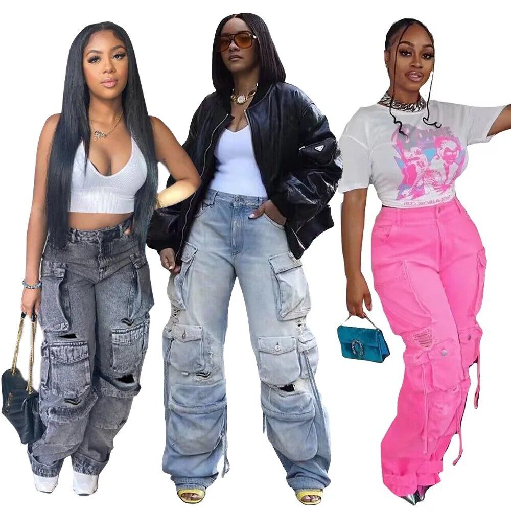 Multi-Pockets-Jeans-Cargo-Pants-Sexy-Women-High-Waist-Elegant ...