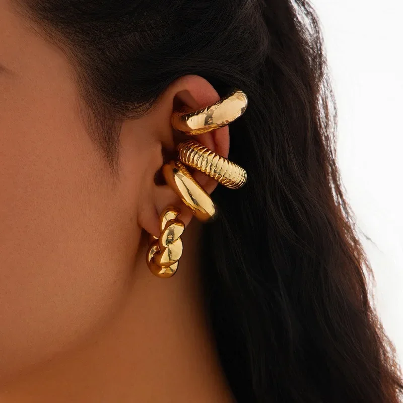 Punk-Chunky-Round-Clip-Earring-women-s-Fake-Piercings-Gold-Plated-C ...