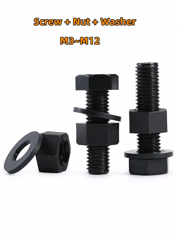 10Pcs-PA66-Black-Nylon-Hexagonal-Screw-Nut-Washer-Metric-Threaded-Hex-Head-Bolt-Plastic ...