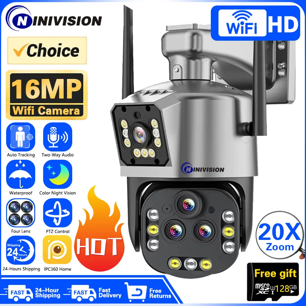 16MP-20X-Zoom-PTZ-WiFi-8K-Four-Lens-Camera-Outdoor-Three-Screens ...