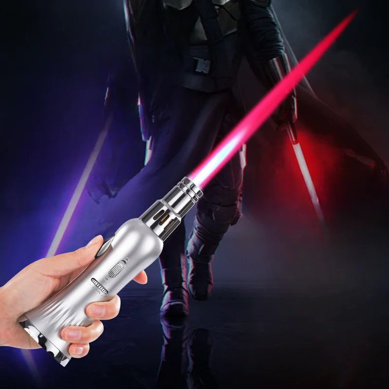 Metal-Lightsaber-Style-Windproof-Red-Flame-Inflatable-Lighter-Outdoor ...