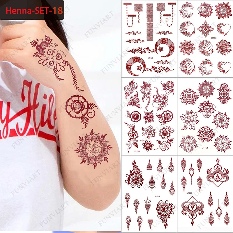 6Pcs/Lot Henna Instant Stickers for Hand Temporary Tattoos for Women ...