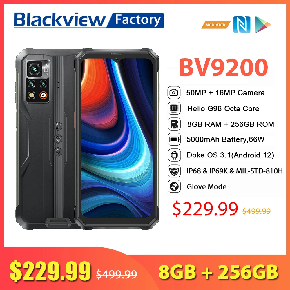 BLACKVIEW BV9200 8GB 256GB Rugged Smartphone 66W Fast Charge Mobile ...
