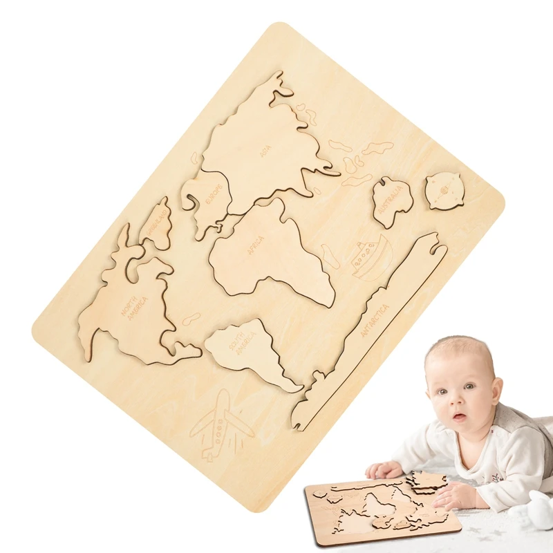Kid-Montessori-Wooden-Toy-World-Seven-Continents-Puzzle-For-Baby-Early ...
