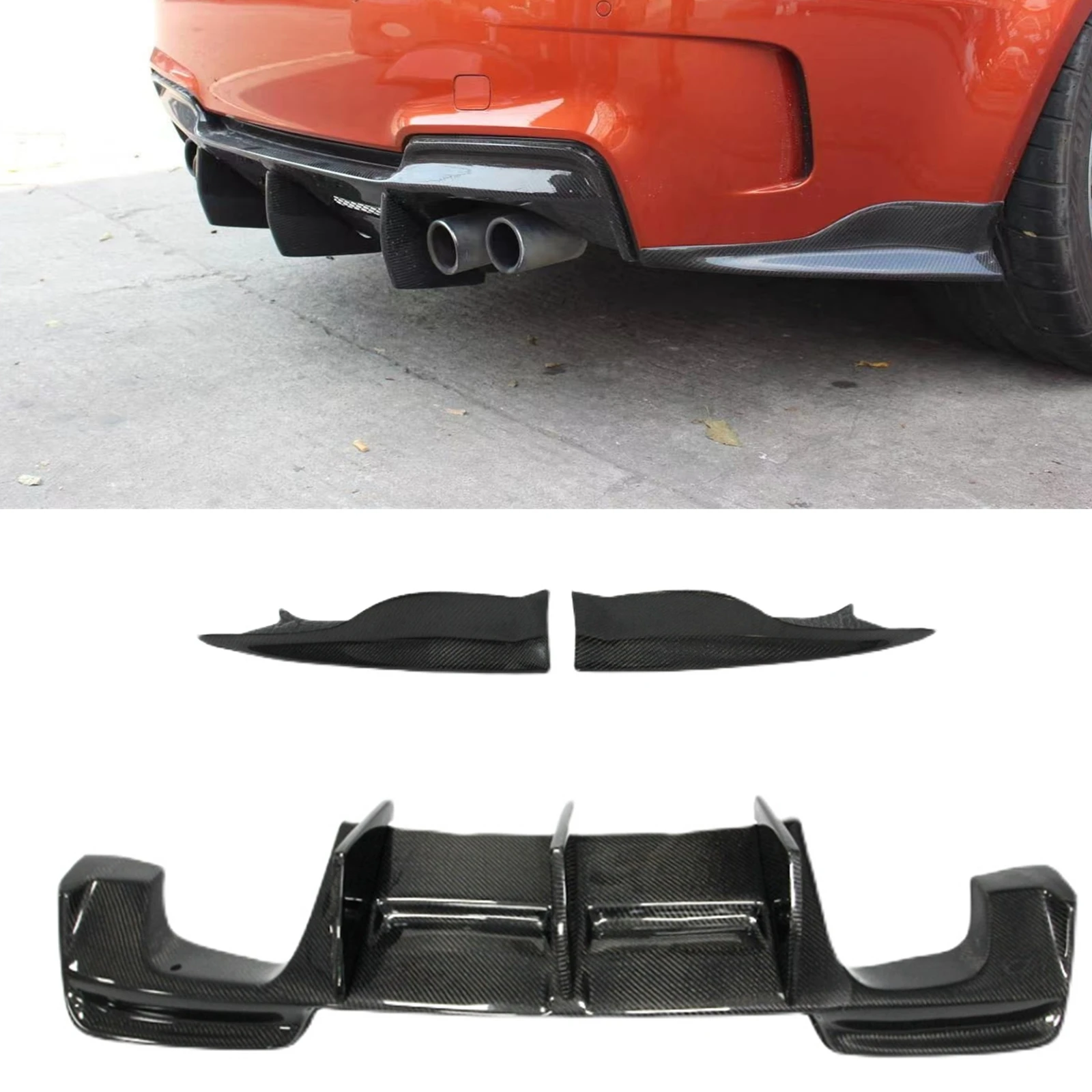 Rear-Bumper-Diffuser-Kit-Side-Splitter-Cover-For-BMW-1-Series-E82-1M ...
