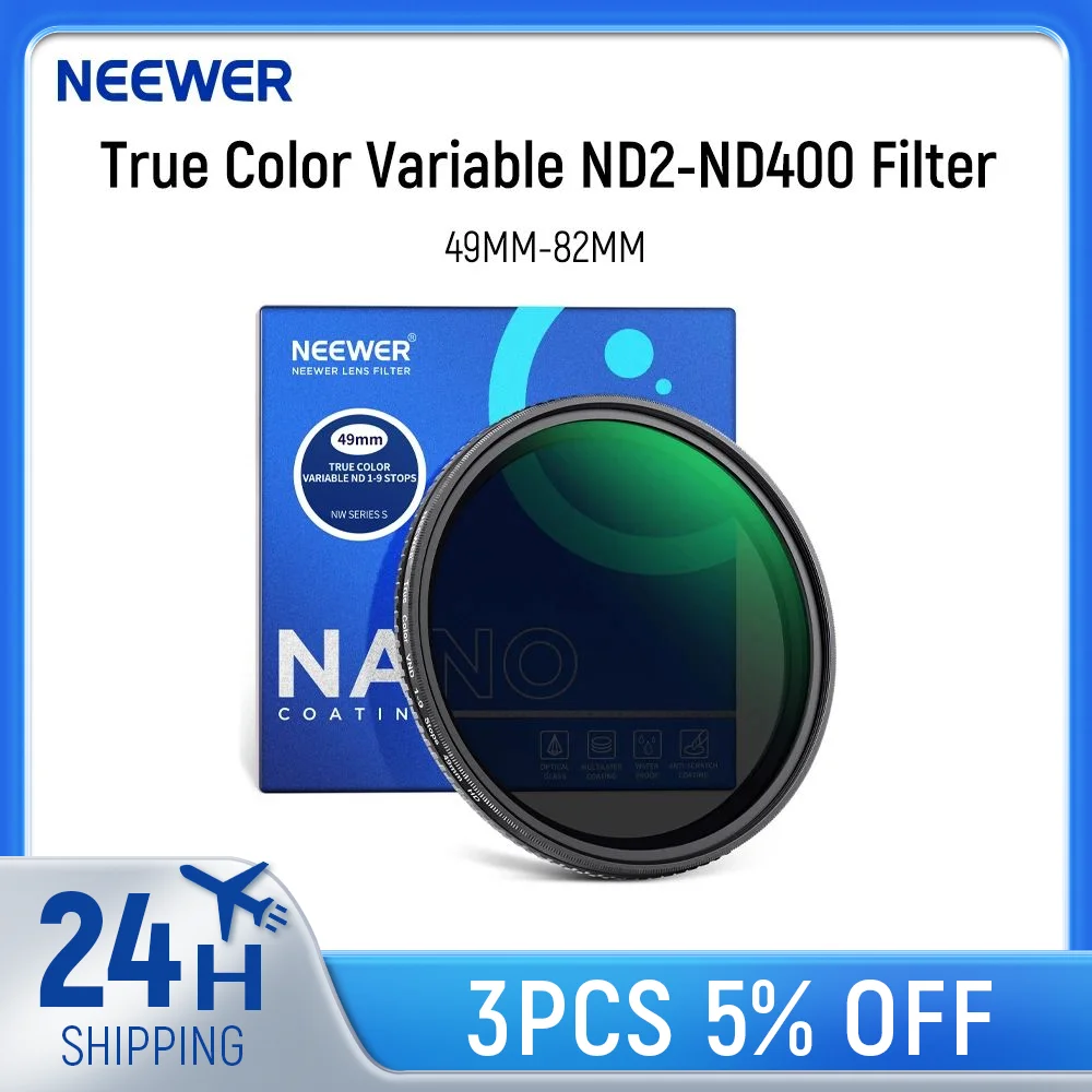 NEEWER True Color Variable ND2-ND400 Filter Hard Stops Adjustable ...