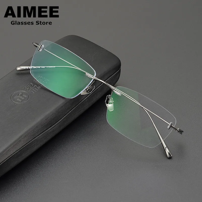 Retro Square Frameless Frame Ultra light Titanium Glasses Frame Men ...