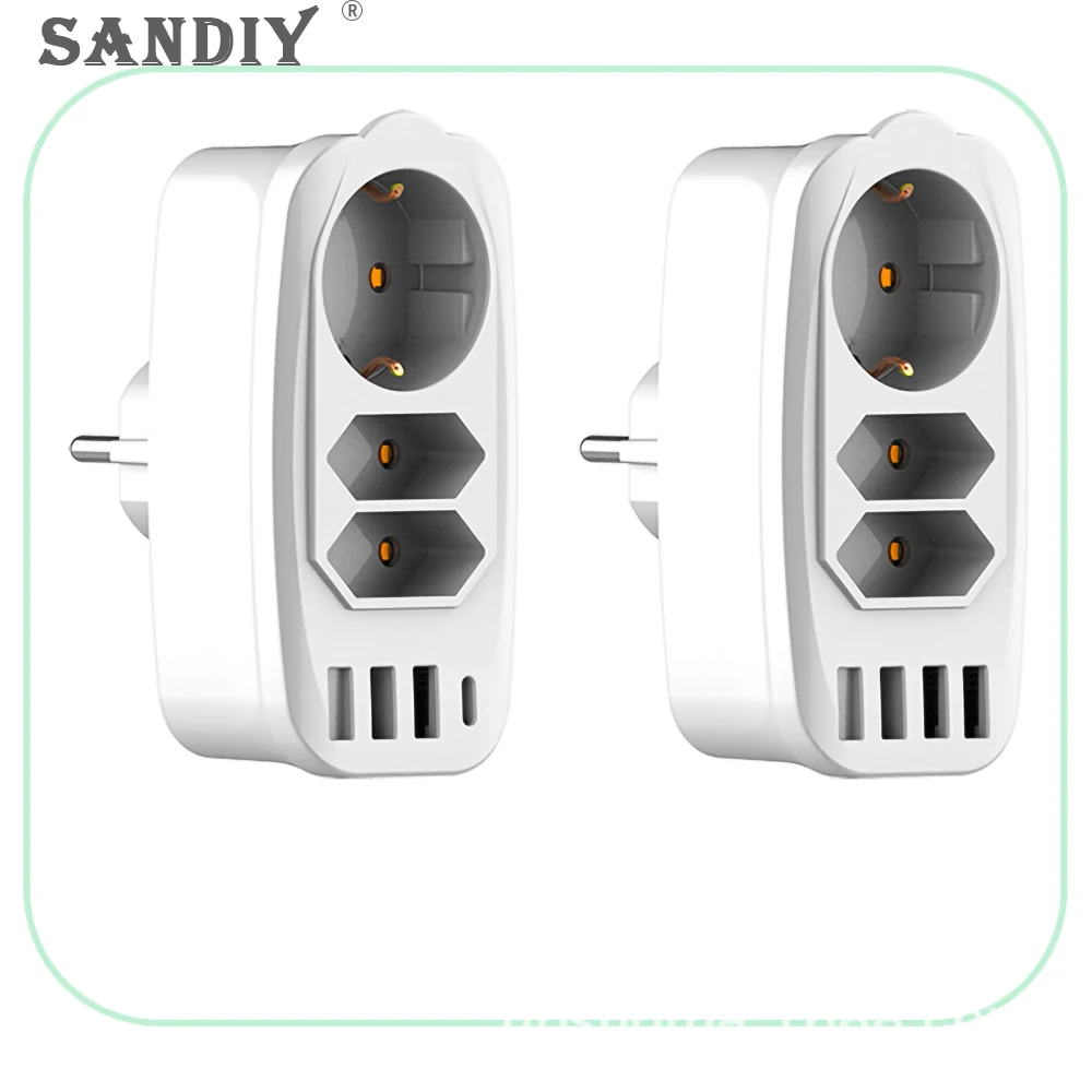 Sandiy Eu Standard Type Plug Adapter 3usb And 1type-c White Wall Power ...