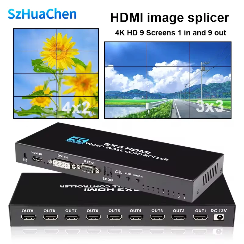 HDMI-DVI-TV-Video-Wall-Controller-Splicer-Multi-Processador-de-Tela-3x3 ...