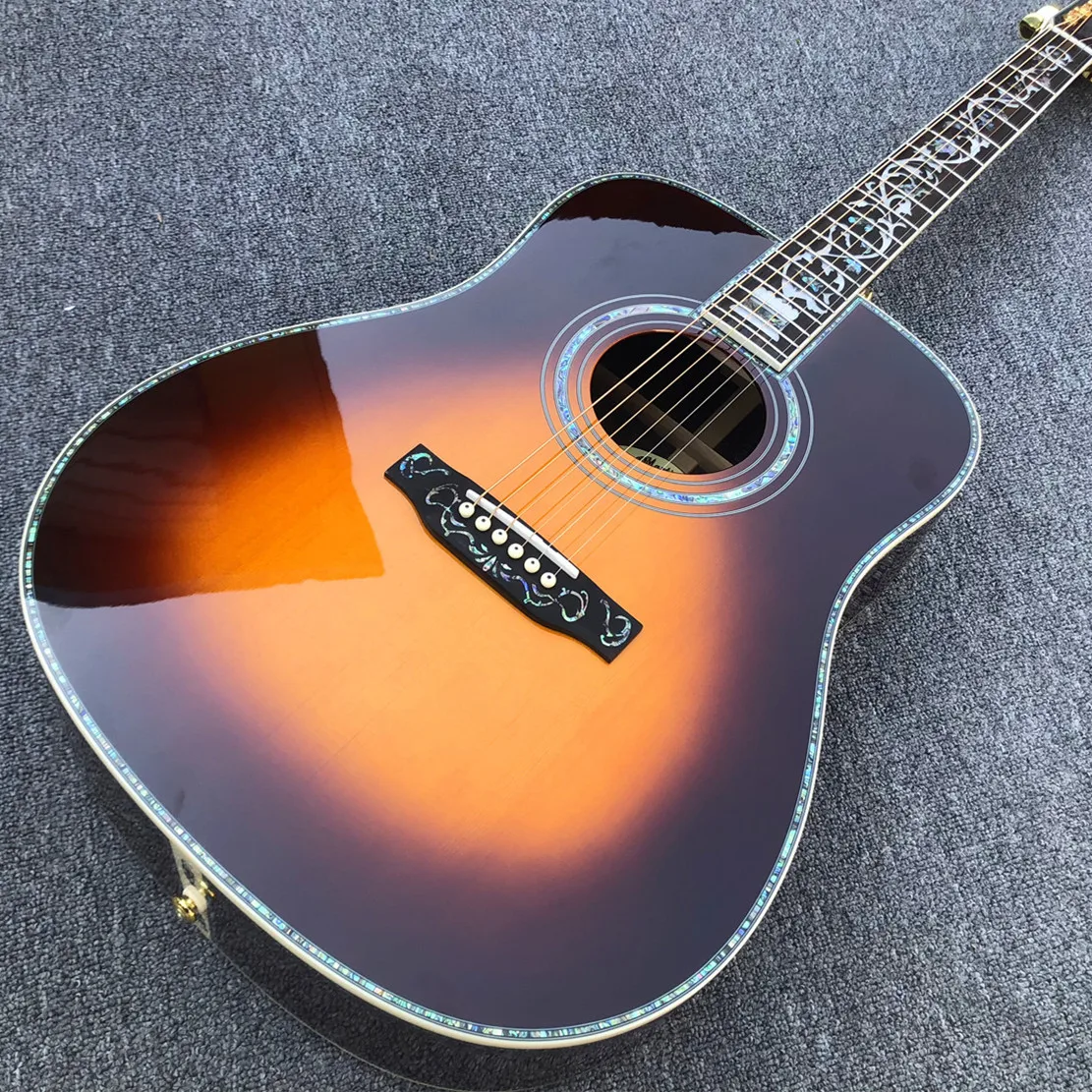 Real Abalone Solid Wood 41 Inches Sunbusrt Spruce Acoustic Guitar Ebony ...