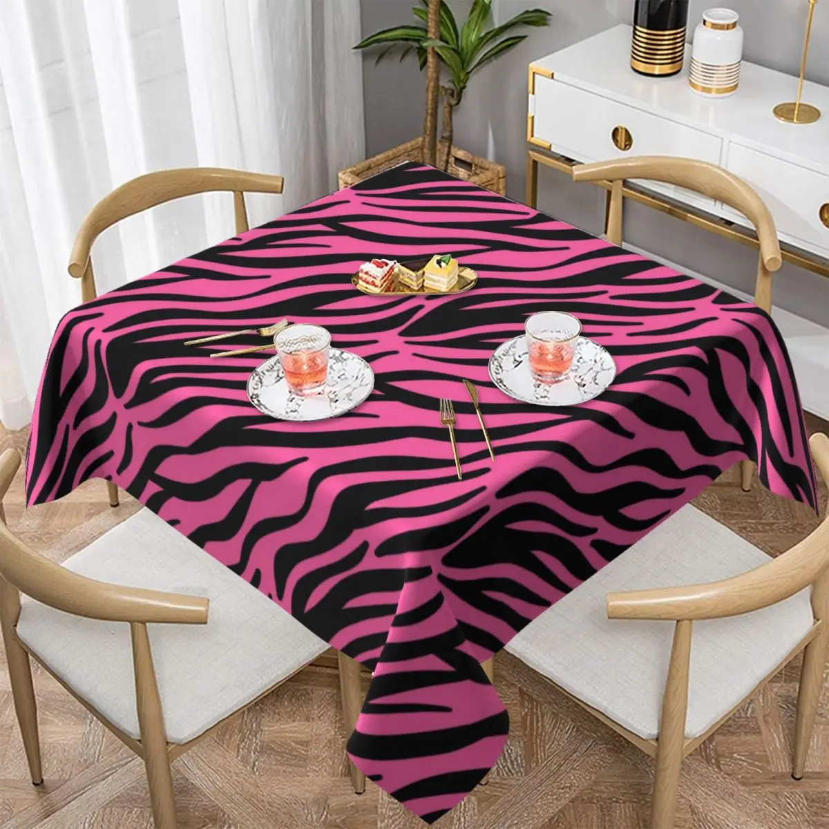 Pink-Zebra-Print-Tablecloth-Black-Stripes-Table-Cloth-For-Home-Party ...