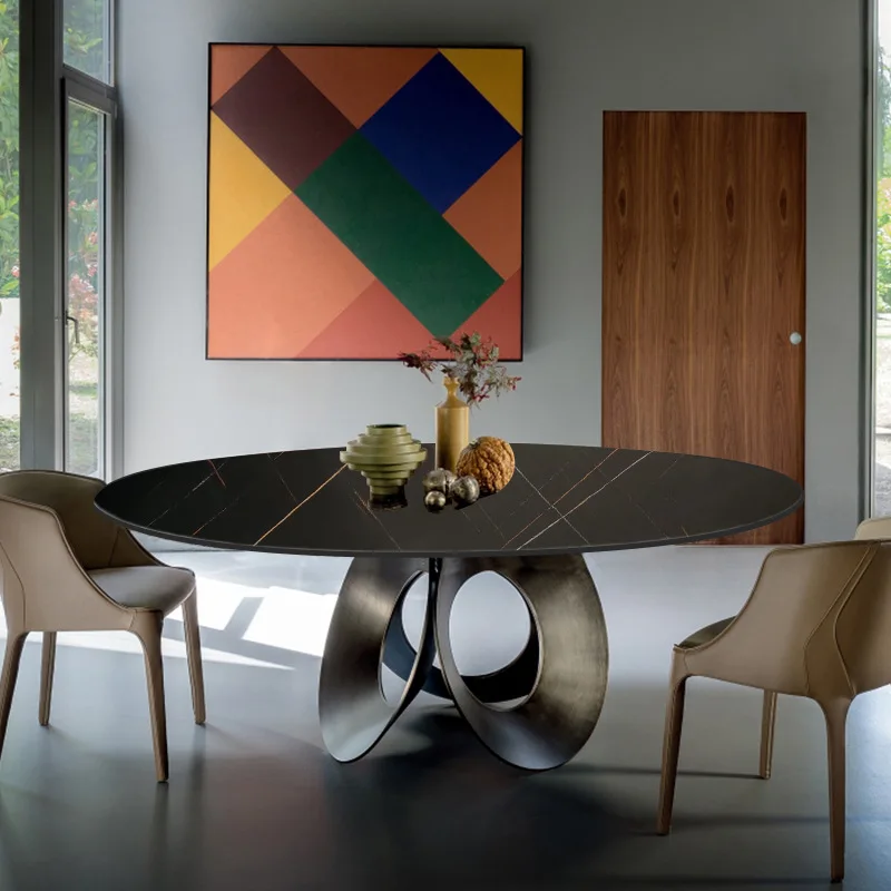 Italian Minimalist Stone Plate round Table Embedded Small Apartment ...