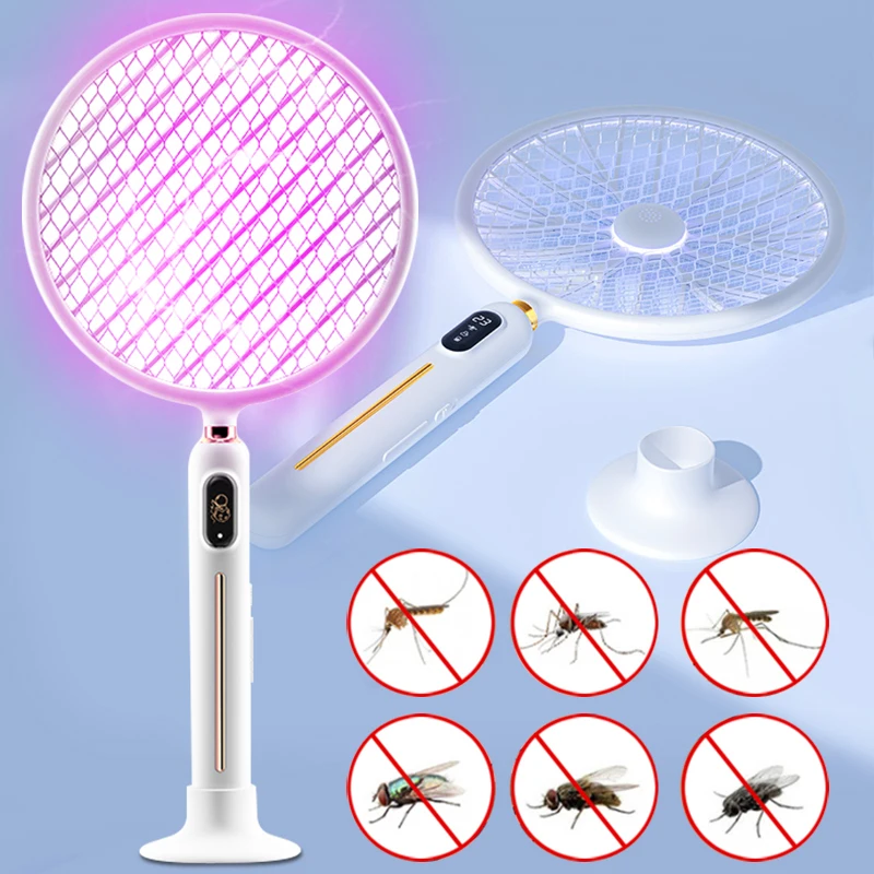 3000v 강력한 전압 모기 스와터 6 In 1 Led 디스플레이 스마트 전기 곤충 모기 구충제 인체 유도 모기 트랩 모기채