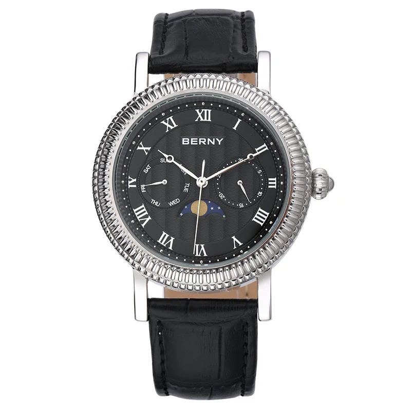 Berny Quartz Watch Men's Wristwatch Moon Phase Business Luxury Watches ...