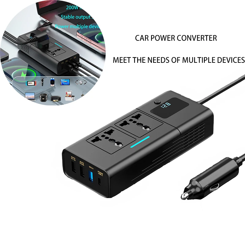 200W-Car-Power-Inverter-Adapter-4-USB-Ports-12V-To-220V-Car-Power ...