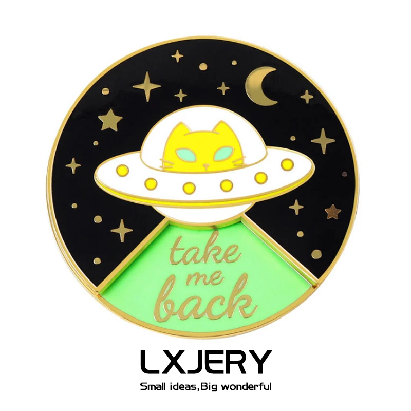 LXJERY Cartoon Rotatable UFO Alien Pins Badge On Backpack Funny Brooch ...