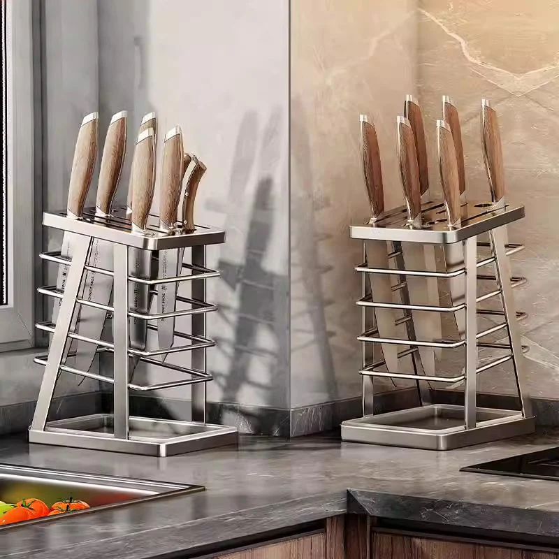 Stainless-Steel-Mesh-Knife-Holder-With-Tray-Kitchen-Cleaver-Japanese ...