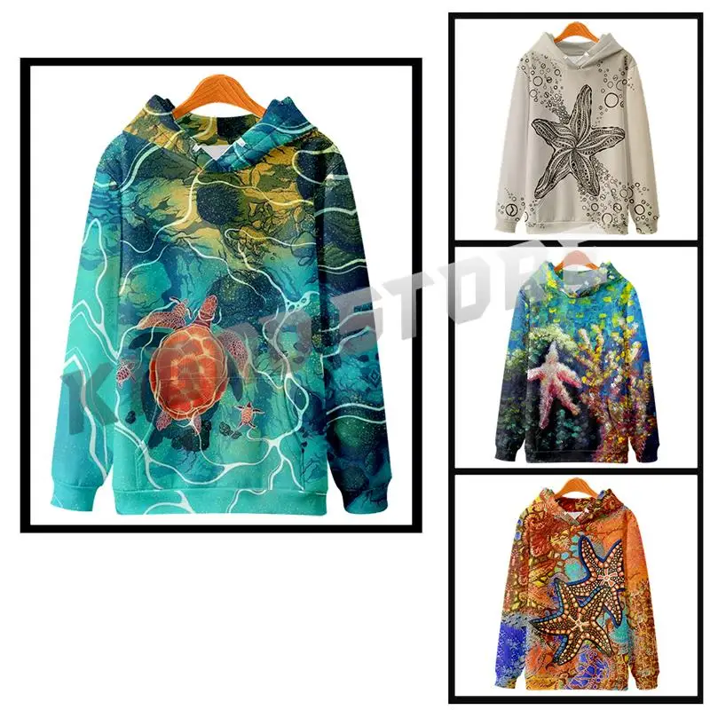 Men-s-Long-Sleeve-Hoodie-Pullover-Sweatshirt-Sea-Creatures-Casuals ...