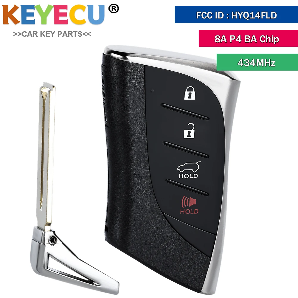 KEYECU HYQ14FLD 8A Chip Smart Car Key 4 Buttons 433MHz P4 BA For Lexus ...